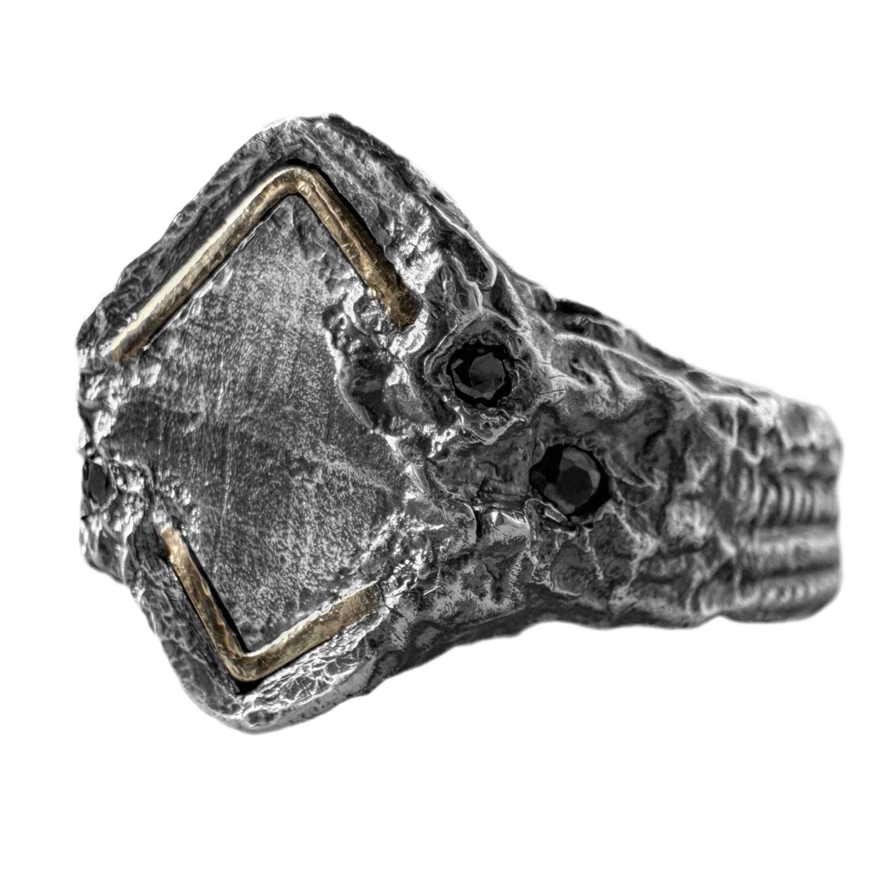 Nexus Ring, Artisan Silver Ring with Gold Wire and Black Spinel ...