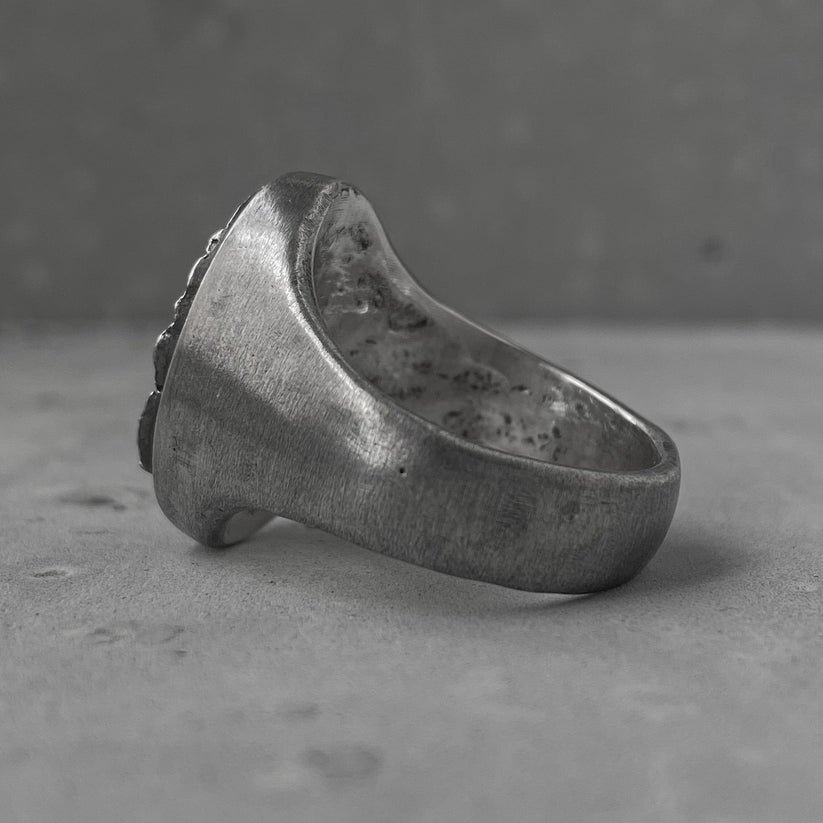 Project50g | Acid ring- Oval signet ring with molten metal texture on ...