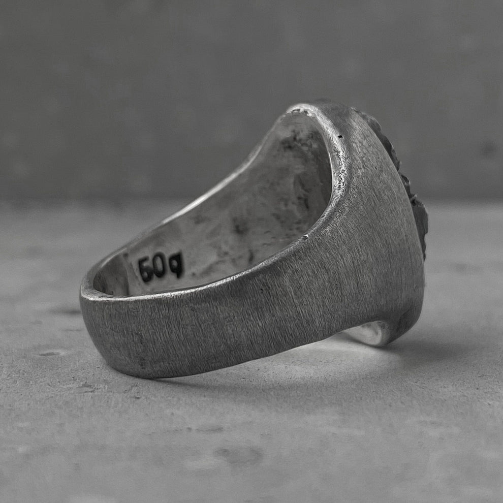 Project50g | Acid ring- Oval signet ring with molten metal texture on ...