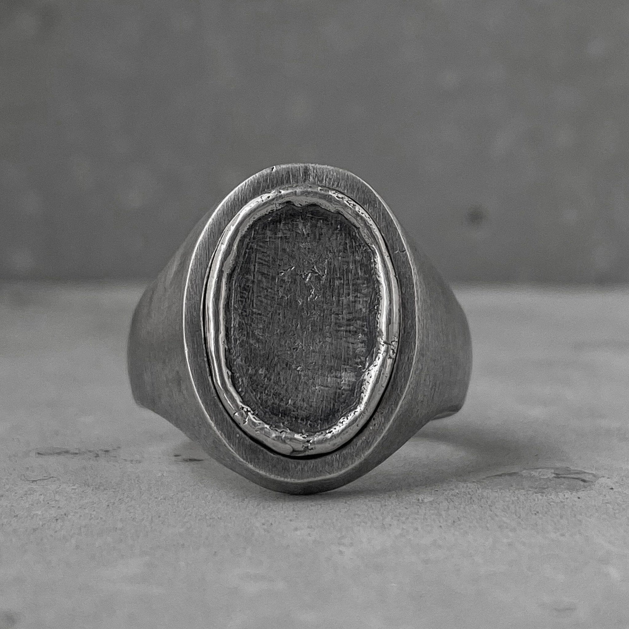 Project50g | Acid ring- Oval signet ring with molten metal texture on ...