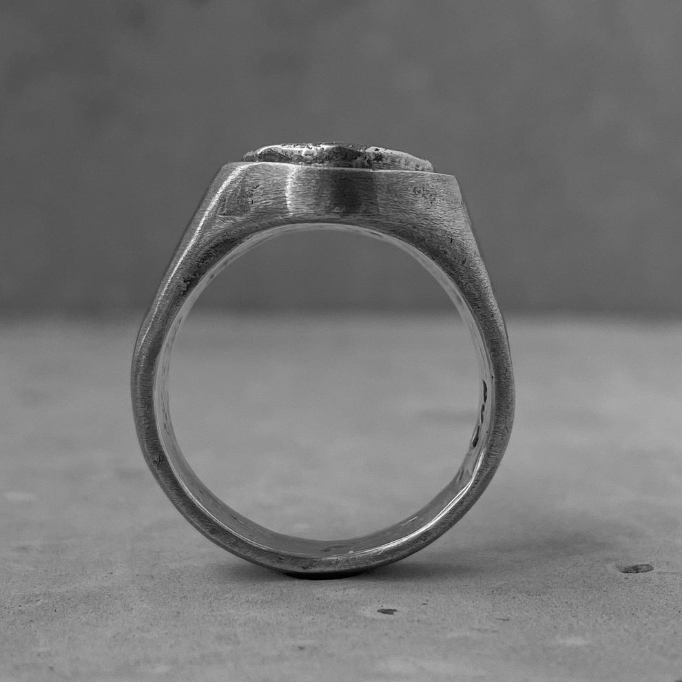 Project50g | Acid ring- Oval signet ring with molten metal texture on ...