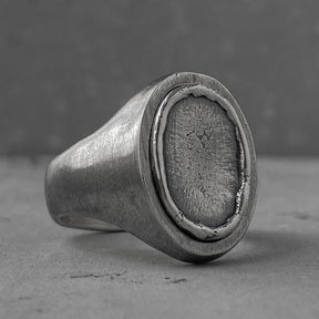 Project50g | Acid ring- Oval signet ring with molten metal texture on ...