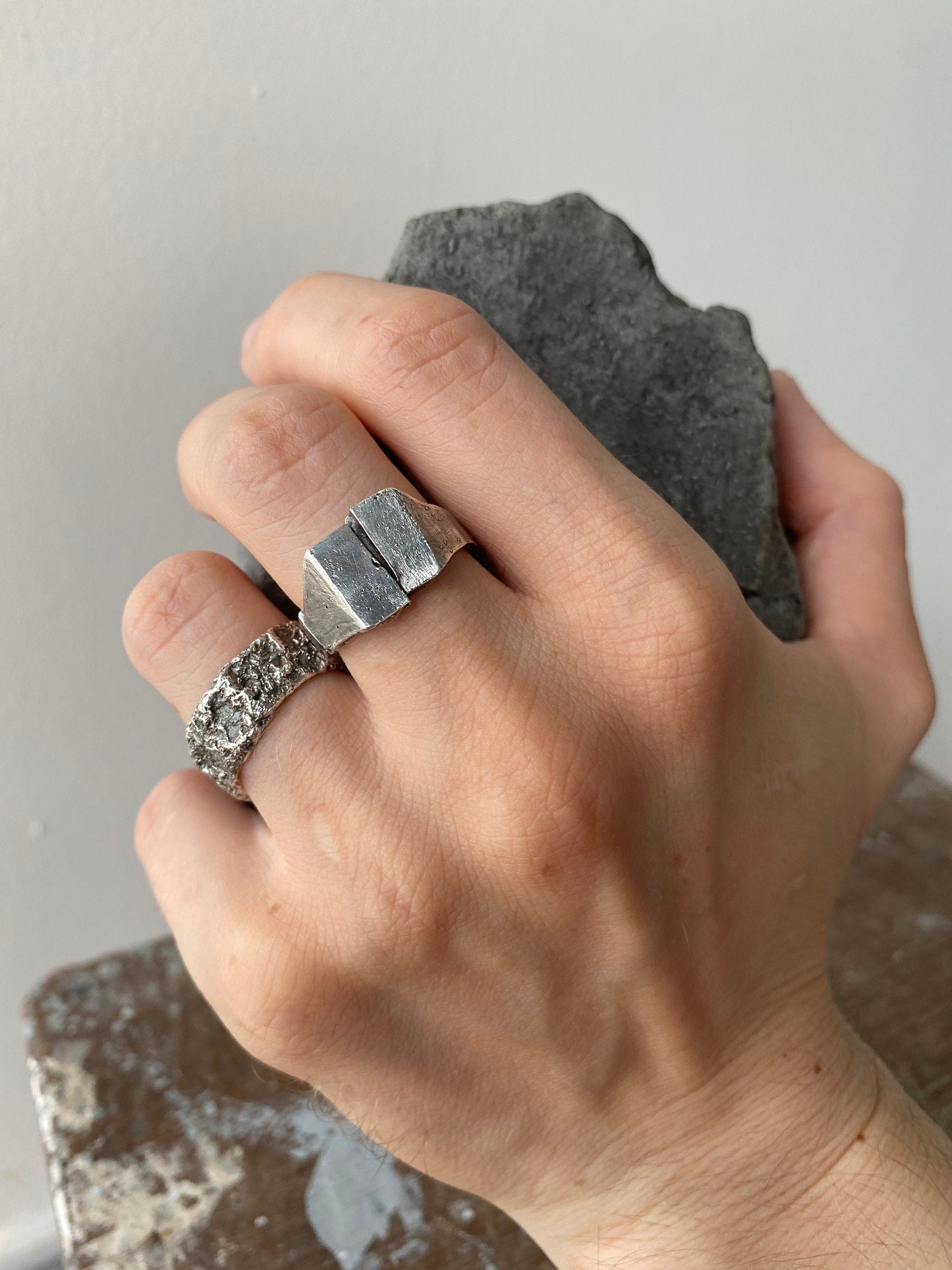 Project50g | Cascade ring- asymmetrical brutalist signet ring with ...