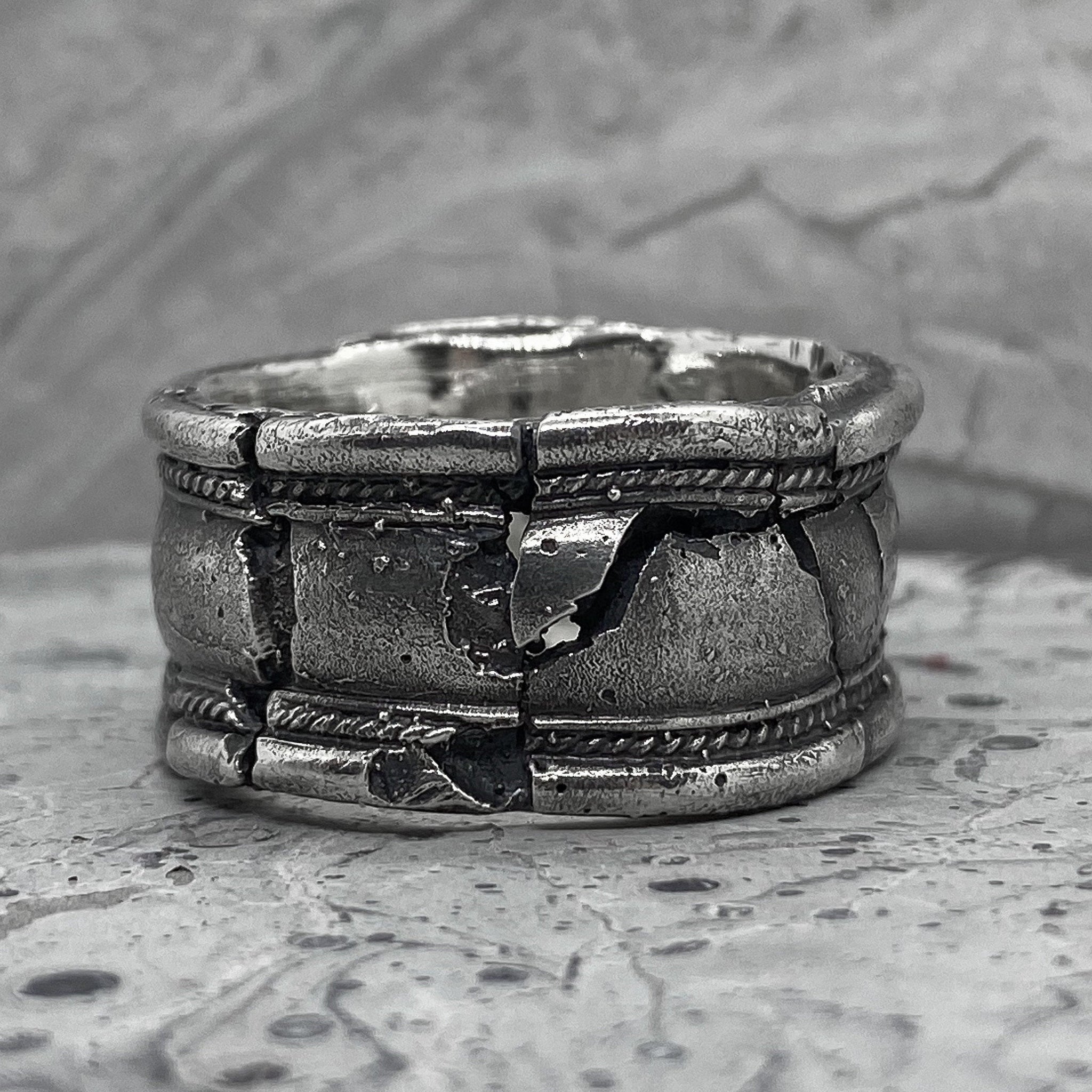 Project50g | Column ring- wide ring band with cracks and breaks ...