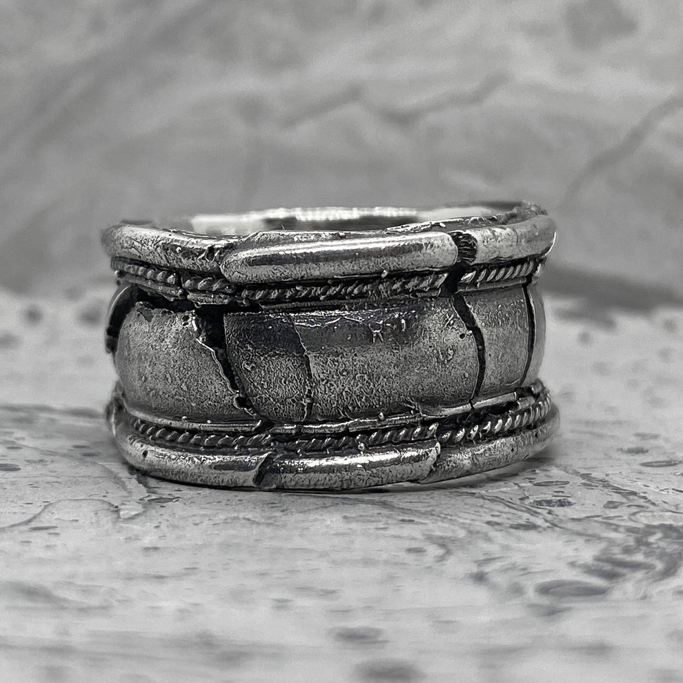 Column Ring, Textured Silver 925 Band Ring – project50g