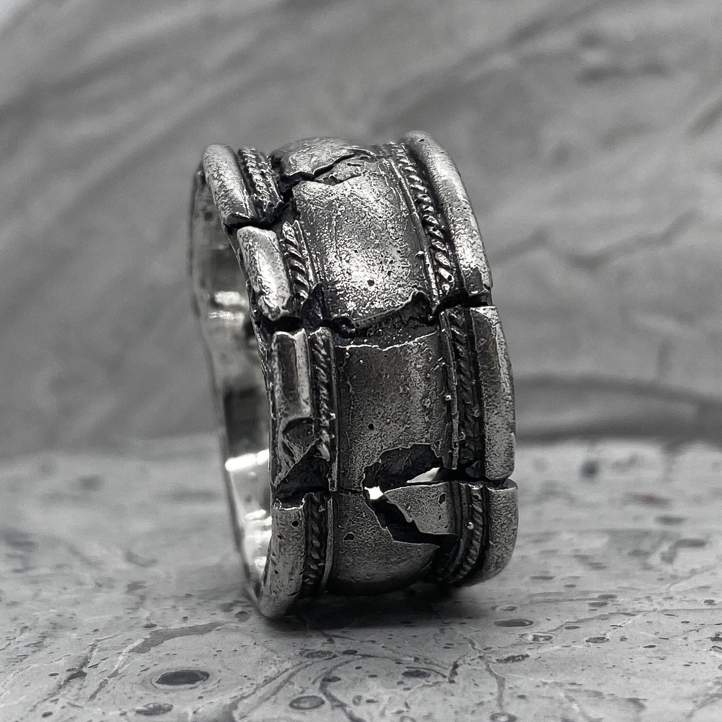 Project50g | Column ring- wide ring band with cracks and breaks ...