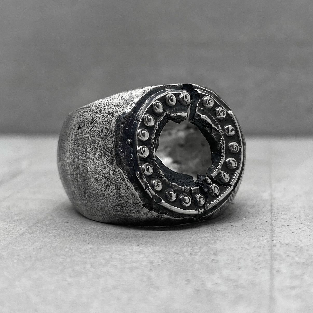 Project50g | PORTAL RING - unusual round signet ring with a crack and a ...