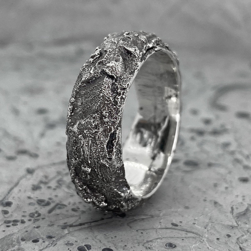 Saturn Ring, Textured Silver Band Ring 925 – project50g